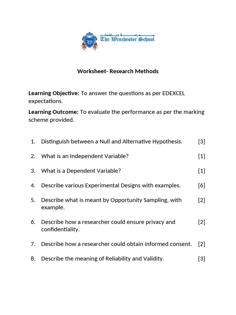 Worksheet - Research Methods | PDF