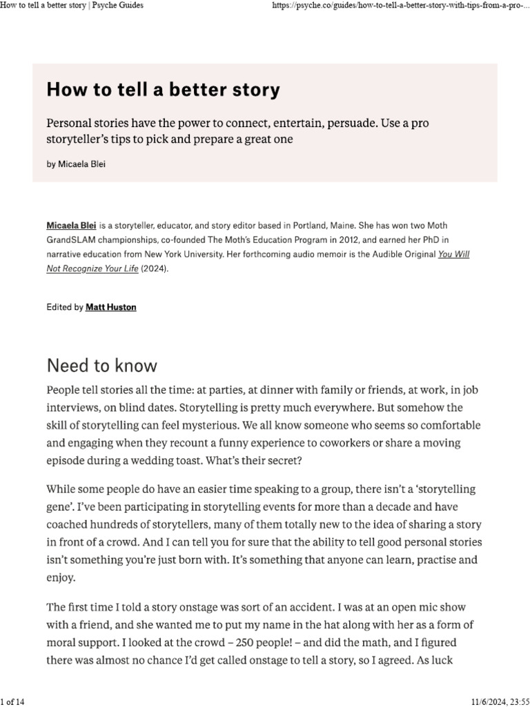 How To Tell A Better Story - Psyche Guides | PDF | Wellness