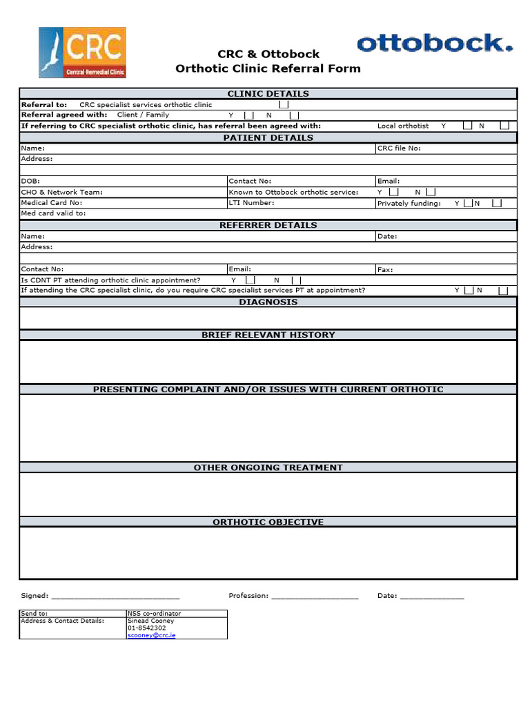 CRC Referral Form - Orthotic | PDF | Medical Specialties | Health Care