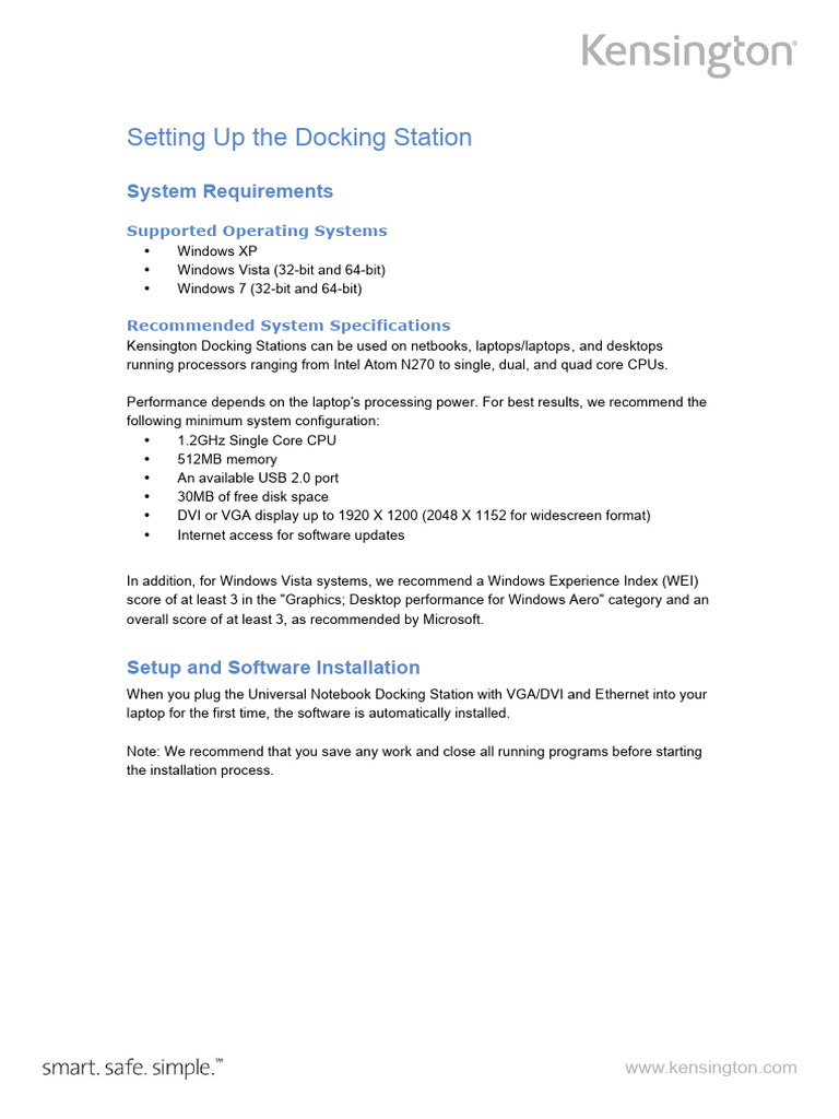 Setting Up The Docking Station | PDF | Display Resolution | Hdmi