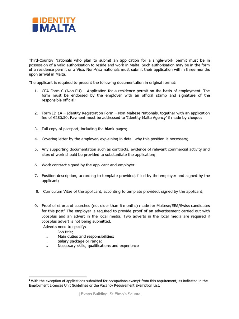 Checklist For Third Country Nationals Applying For A Single Work Permit ...