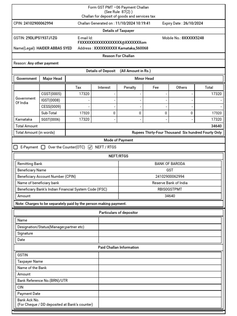 GST Challan | PDF | Banking Technology | Government Finances