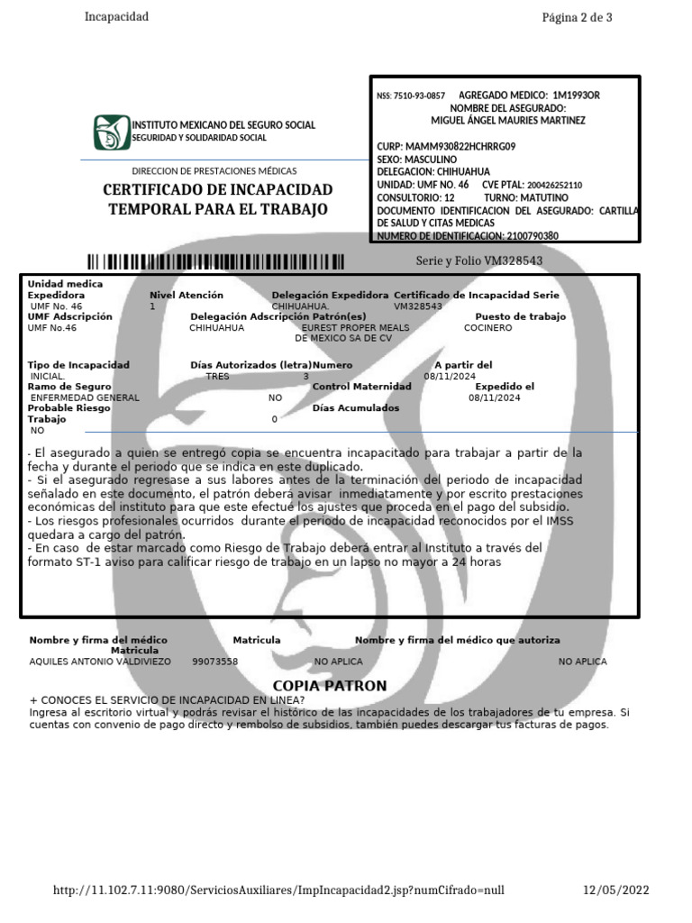 Incapacidad Imss Editable | PDF | Finanzas y dinero