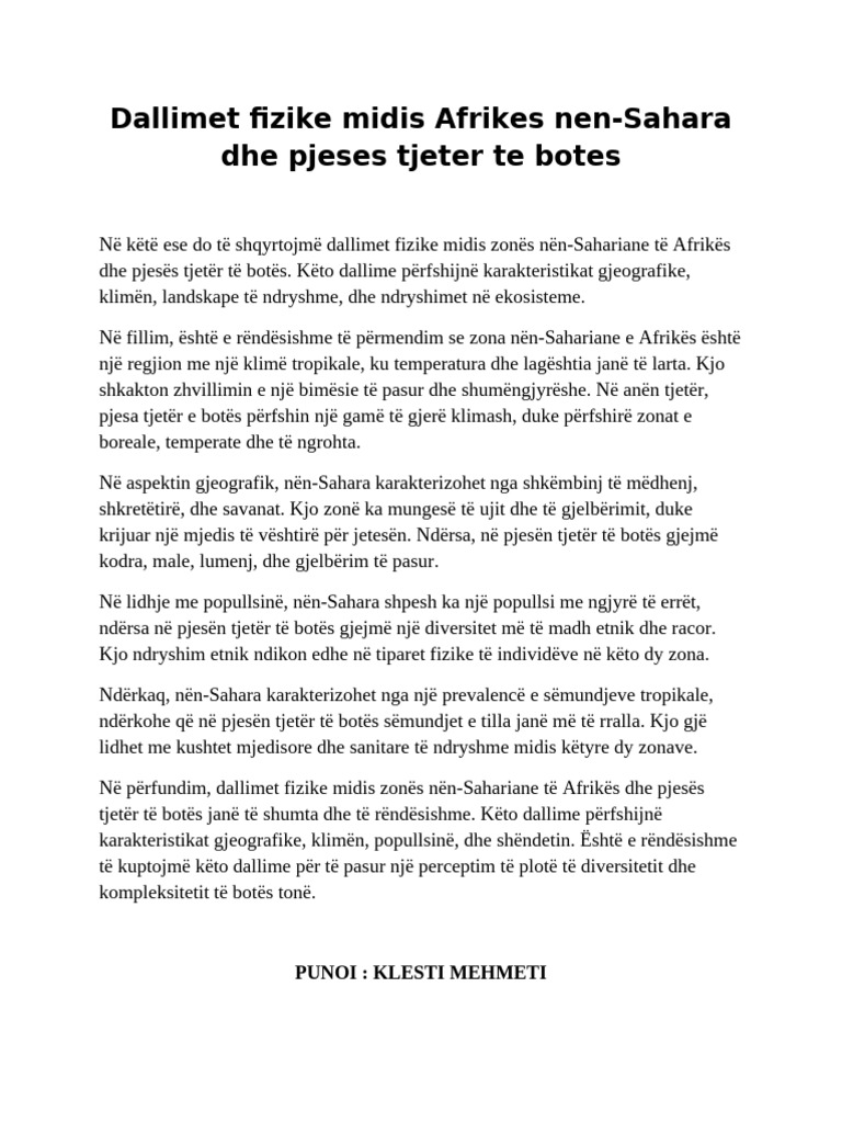 Dallimet Fizike Midis Afrikes Nen Sahara Dhe Peses Tjeter Te Botes | PDF