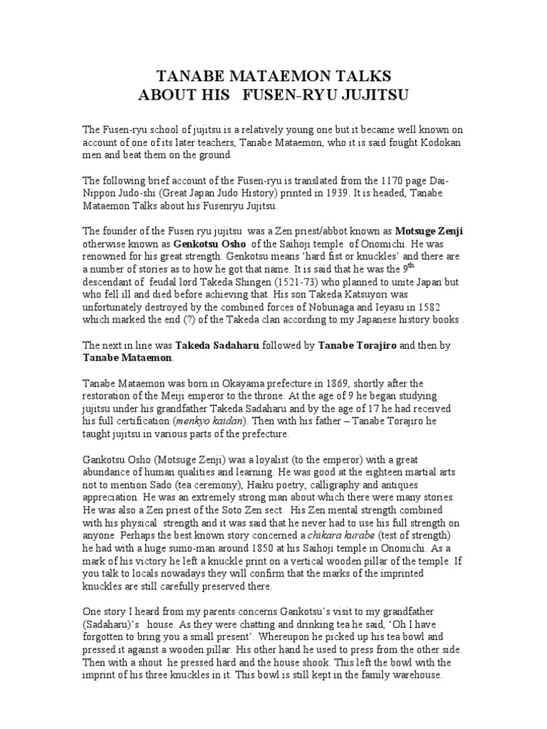 Tanabe Mataemon Talks About His Fusen-Ryu Jujitsu | PDF | Jujutsu ...