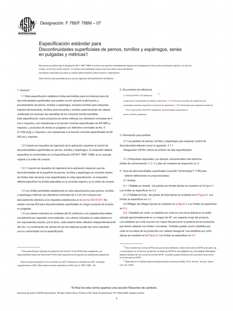 ASTM F788 Fastener Discontinuities | PDF | Tornillo | Estandarización