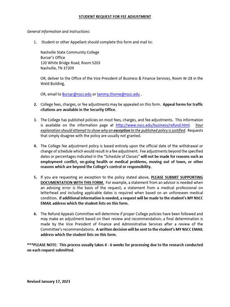 Student Refund Appeal Request | PDF