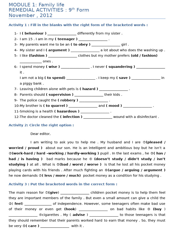 Module 1 9TH Form Remedial Work November 2011 | PDF | Adolescence