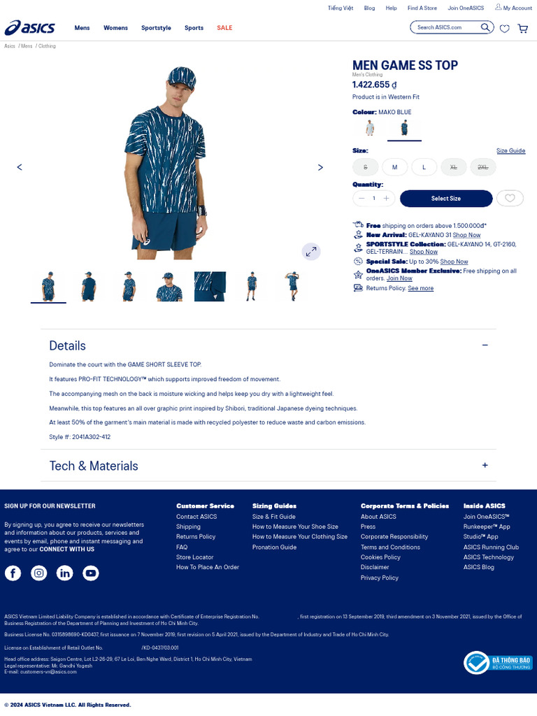 MEN GAME SS TOP Men MAKO BLUE Men's Clothing ASICS Vietnam | PDF | Ho Chi Minh City