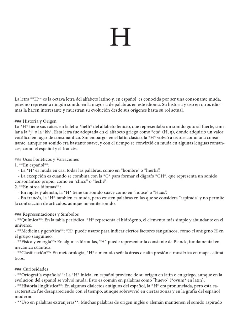 Historia y Uso de la Letra H | PDF