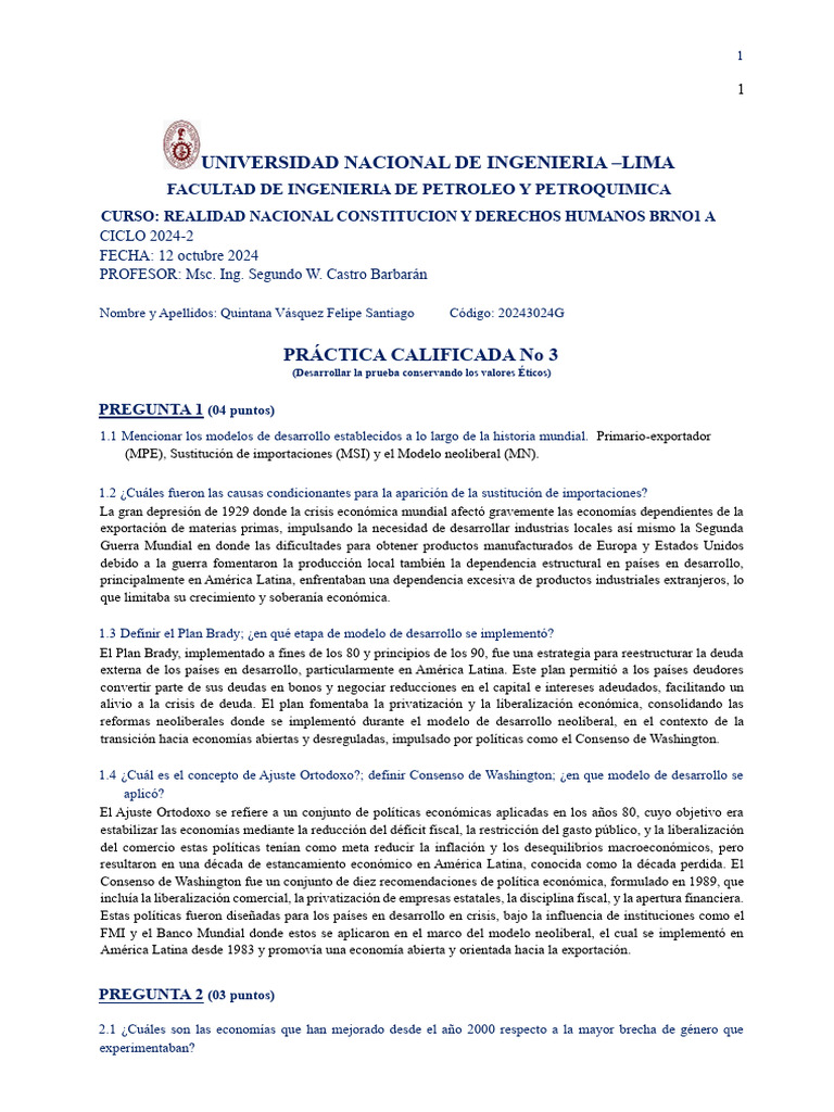PC3 Realidad Nacional 2024-2 Resp31313 | PDF | Consenso de Washington | Democracia