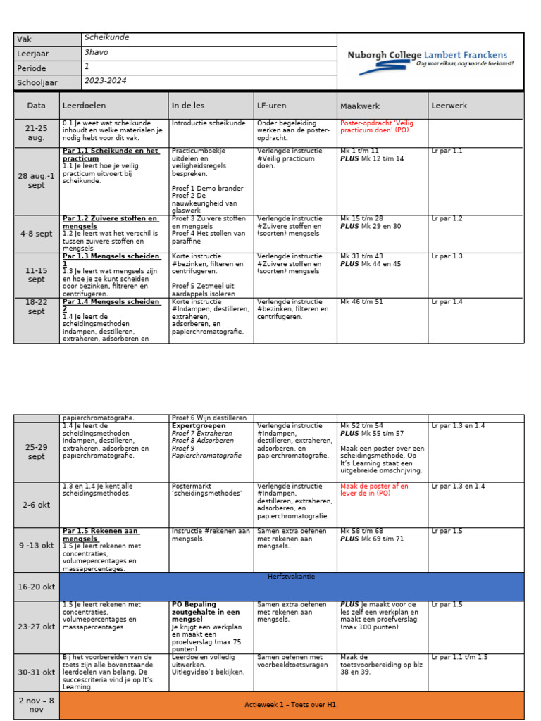 Studieplanner - SK - 3H - 2324 - Periode 1 | PDF
