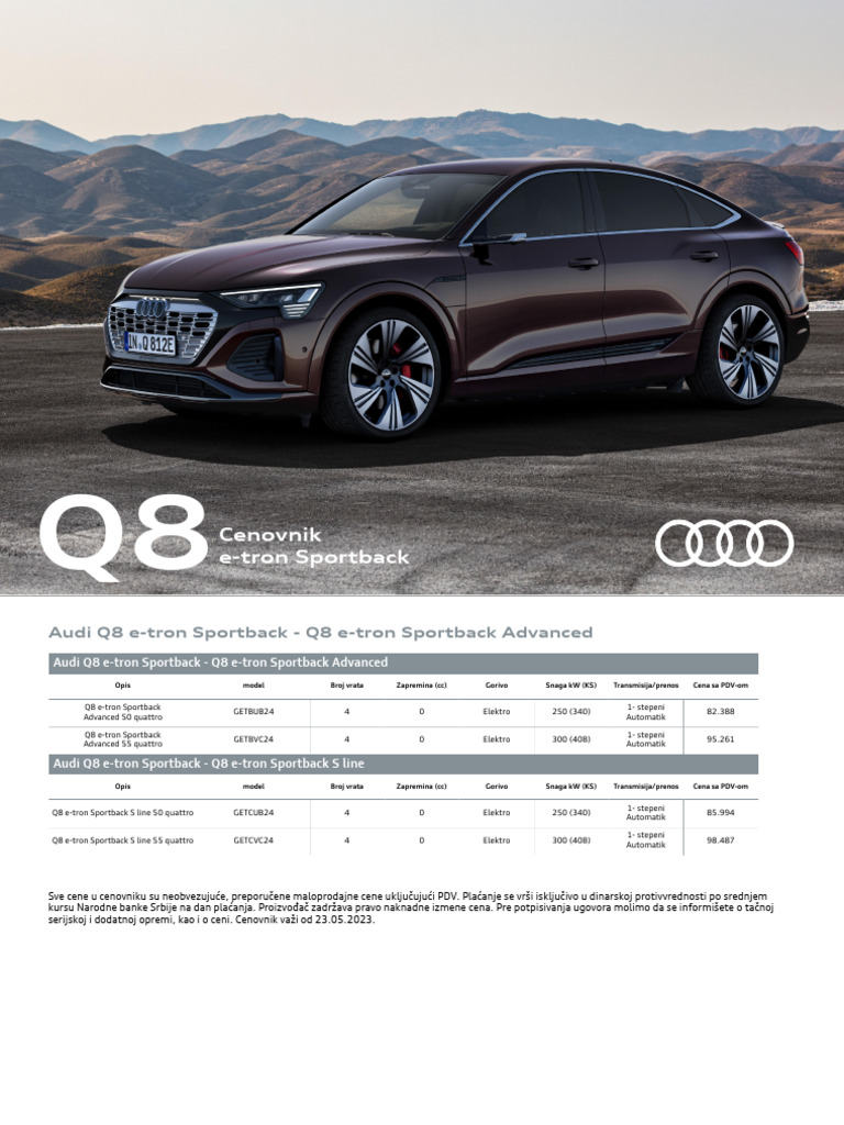AUDI - Cenovnik Q8 | PDF