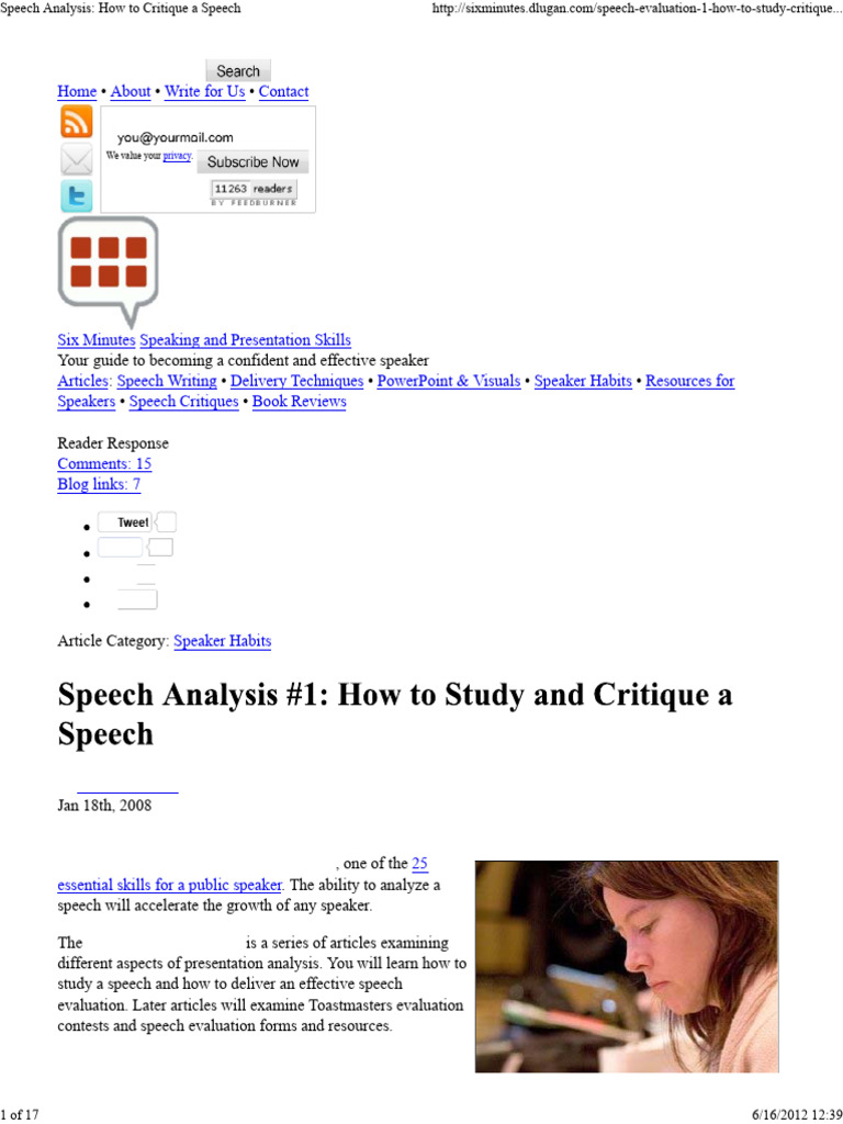 Speech Analysis - How To Critique A Speech | PDF | Public Speaking | Speech