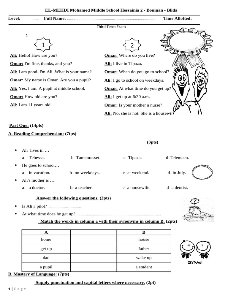 1 Ms Third Term Exam Seq 3 - Questions Wh-Yes No - 2023-2024 + Typical Correction | PDF ...