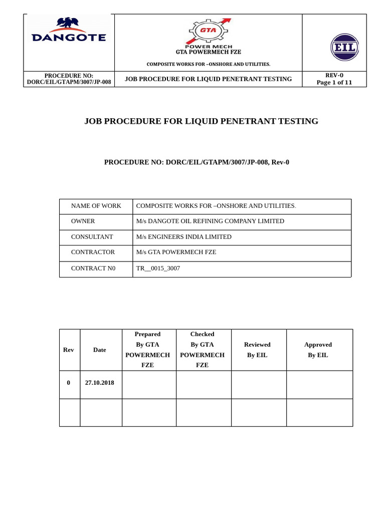 Liquid Penetrant Testing Procedure | PDF | Nondestructive Testing ...