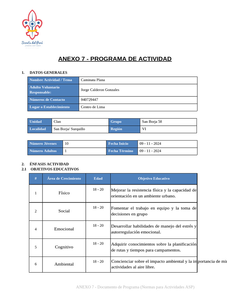 ANEXO-7-Documento de Programación de Actividades - Clan | PDF | Sustentabilidad | Desarrollo ...