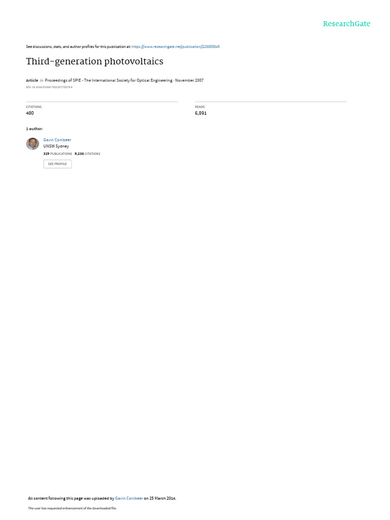 Third Generation Photovoltaics | PDF | Photovoltaics | Band Gap