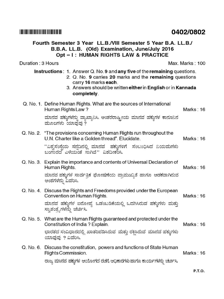 Question Paper - Human - Rights | PDF