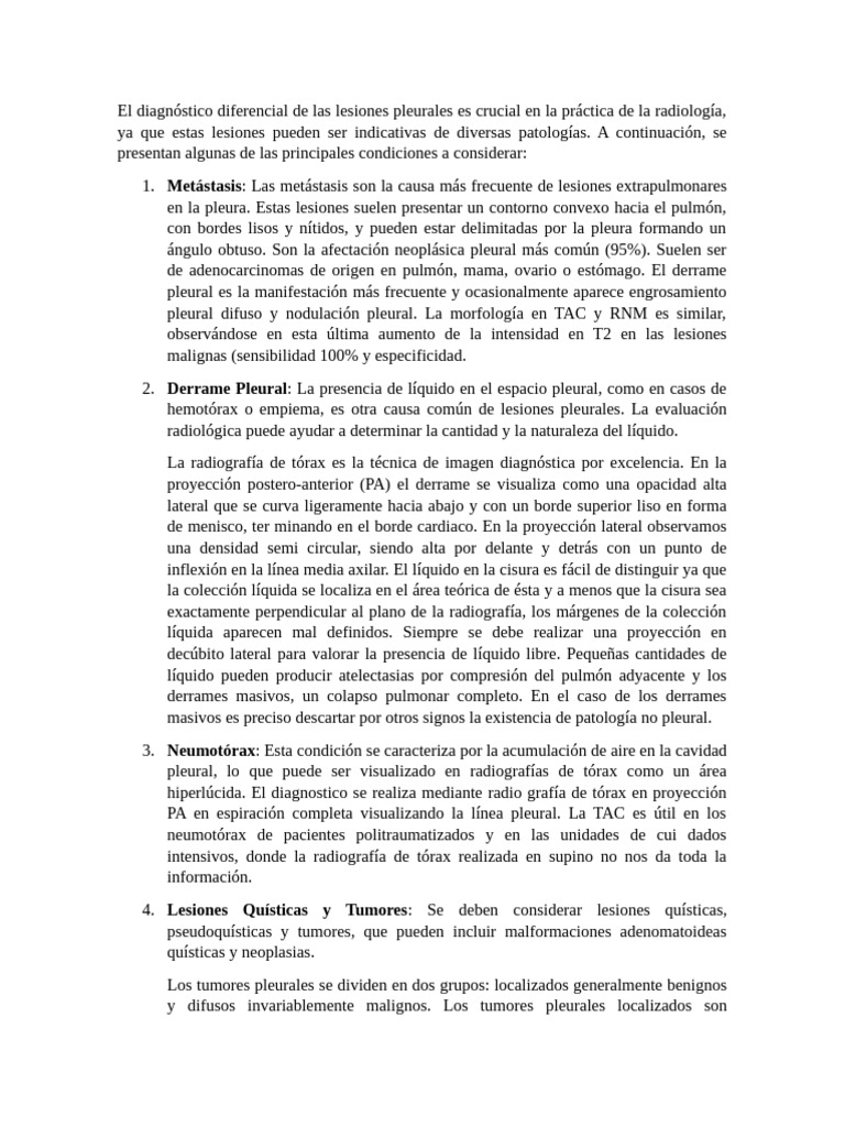 El diagnóstico diferencial de las lesiones pleurales es crucial en la ... El diagnóstico diferencial de las lesiones pleurales es crucial en la ...