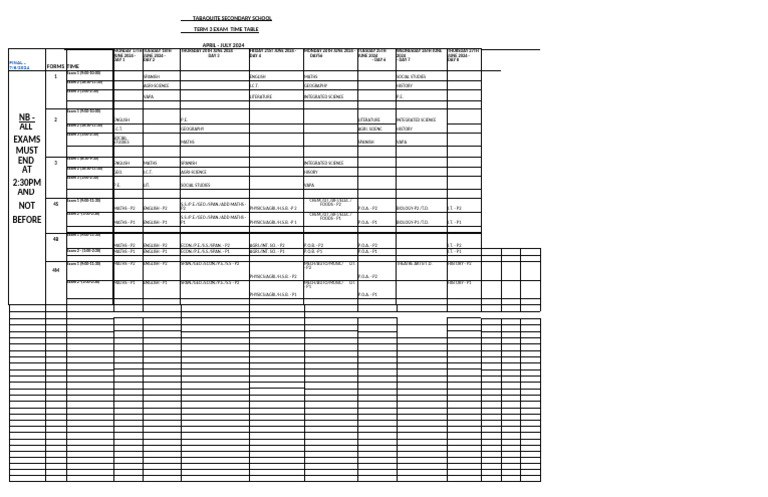 Exam Timetable - Term 3 April - July 2024-Admin-Office-1 | PDF