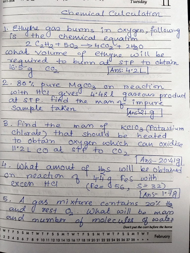 Chemical Calculation | PDF | Gases | Physical Sciences