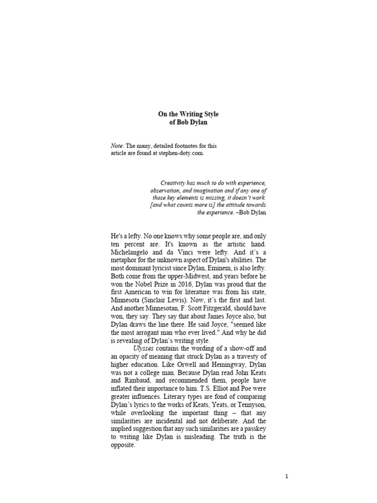 Bob Dylan's Unique Songwriting Style | PDF | Truth