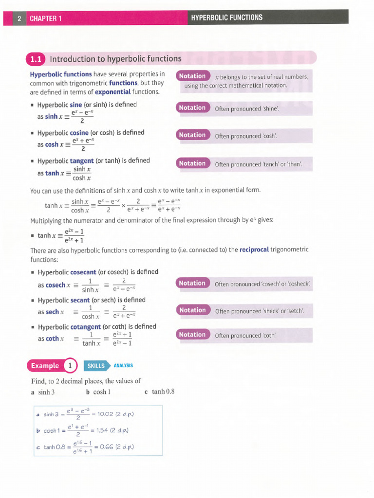 Hyperbolic Functions Notes | PDF