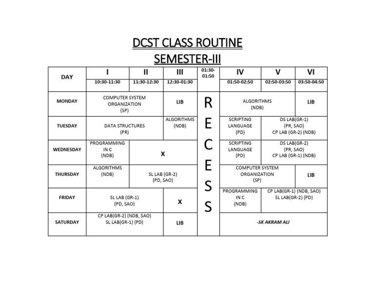 Dcst Class Routine | PDF