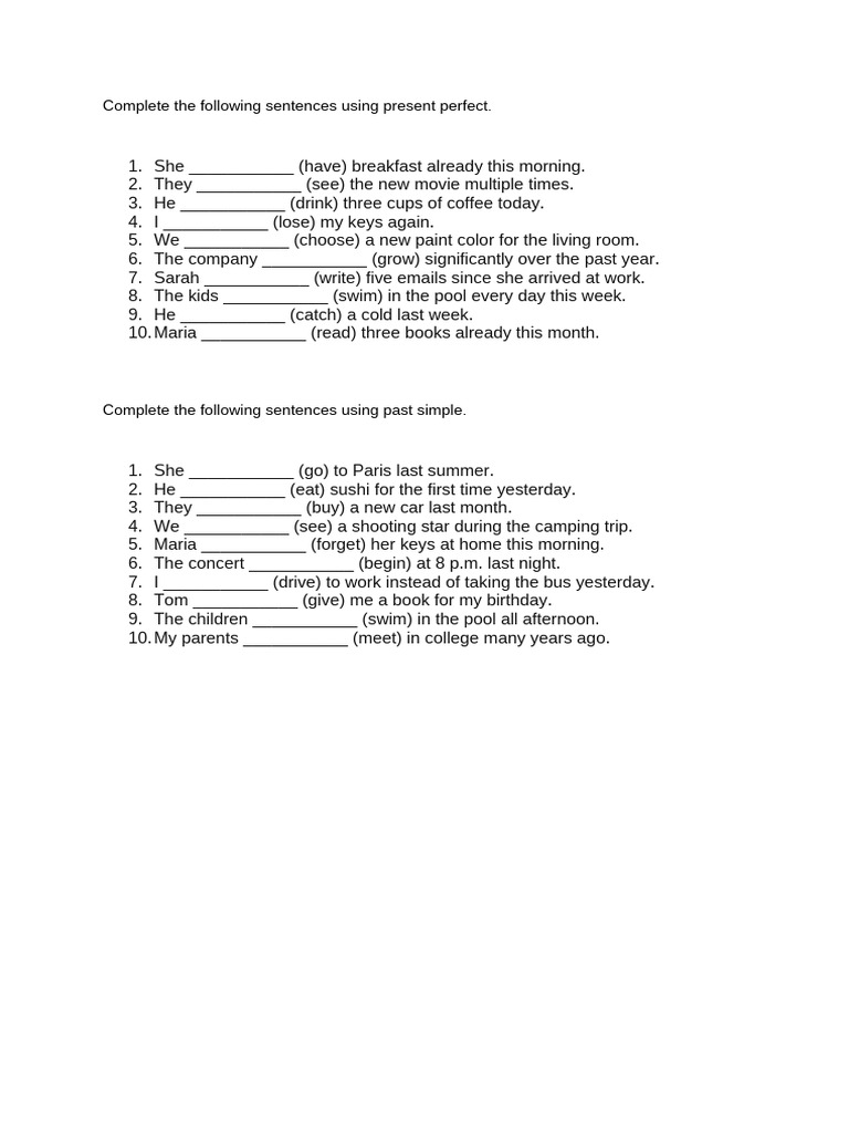 Irregular Verbs Exercise Pdf