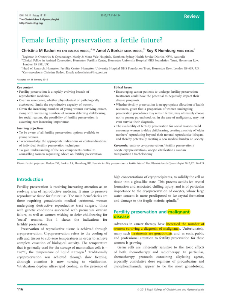 Female Fertility Preservation A Fertile Future | PDF | In Vitro ...