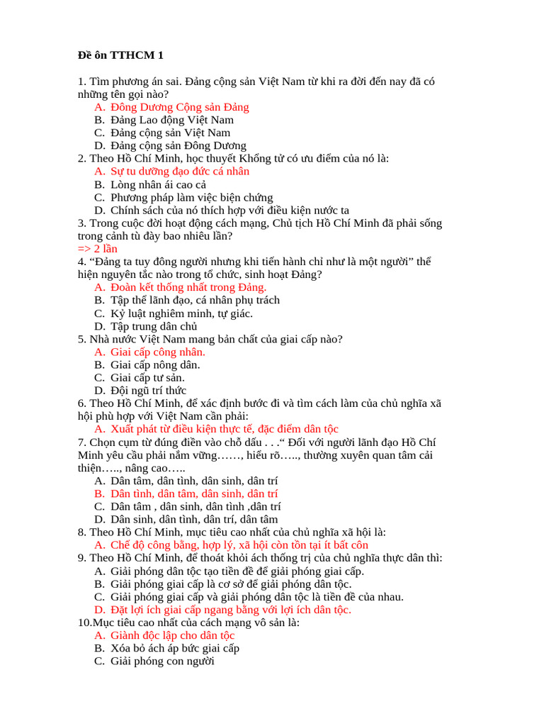 Đề ôn TTHCM 2 | PDF