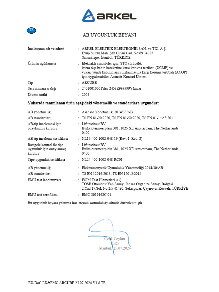ARCUBE AB Uygunluk Beyanı - TR | PDF