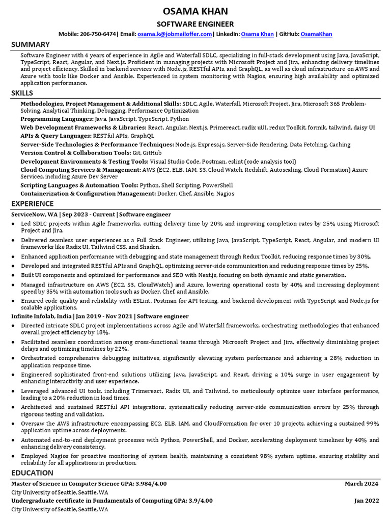 OSAMA KHAN-Software Engineer | PDF | Software Development Process ...