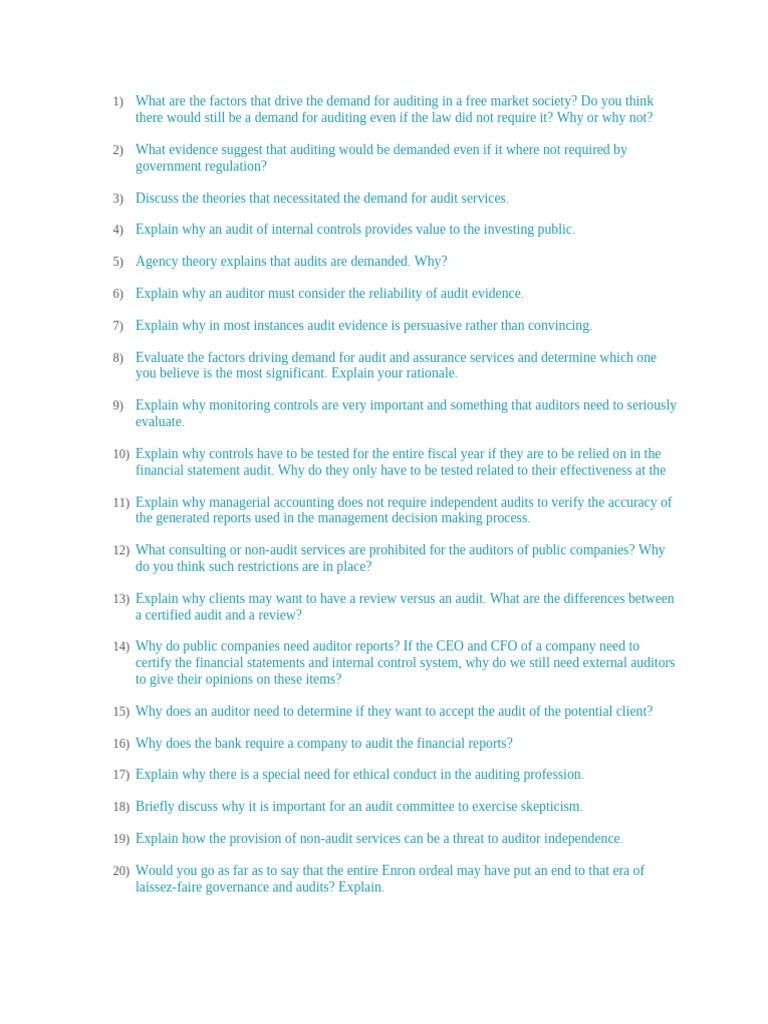 Auditing Related Questions | PDF | Audit | Internal Control