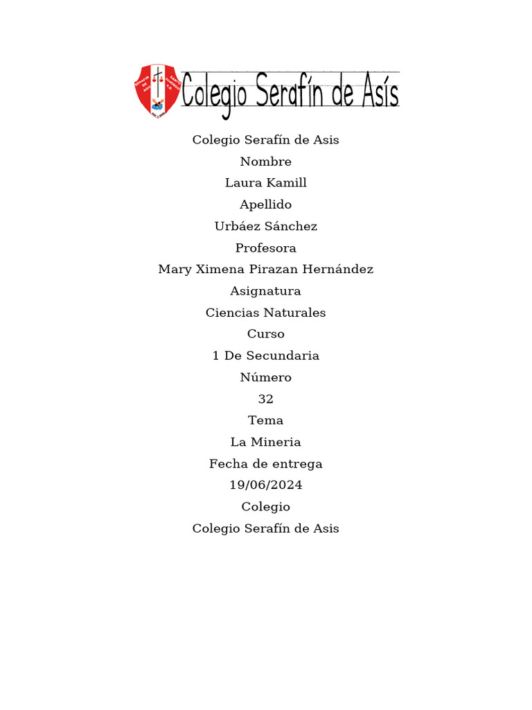 Colegio Serafín de Asis LENGUA ESPANOLA TAREA | PDF