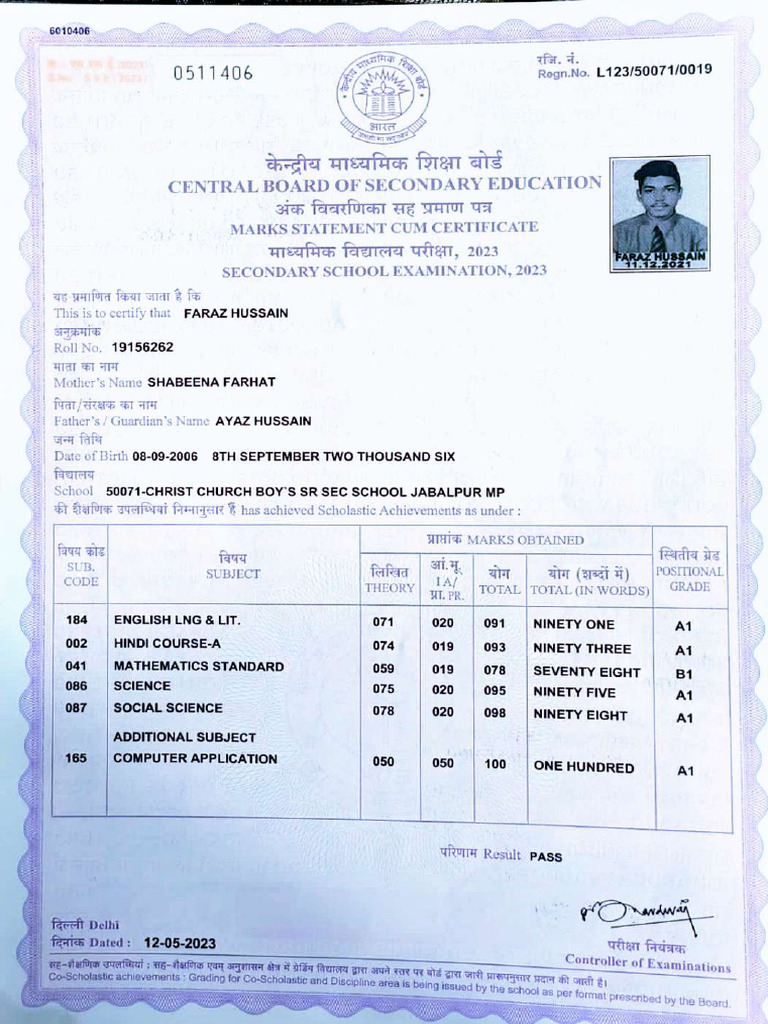 Class X Certificate | PDF