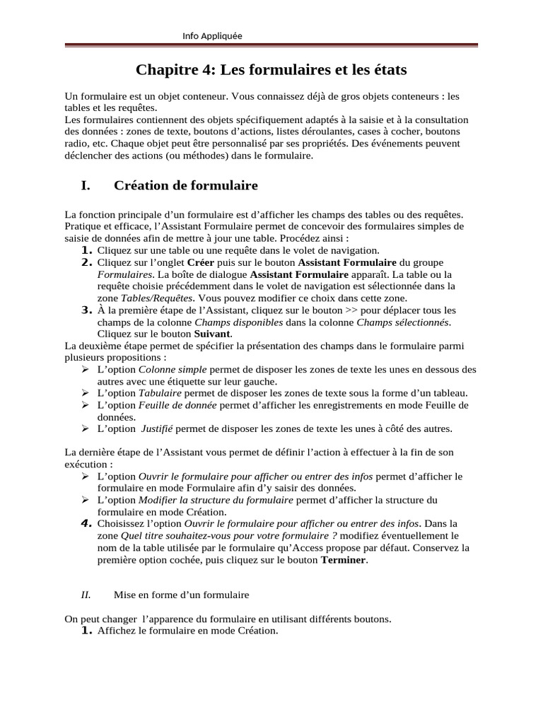 Création et mise en forme de formulaires | PDF | Bouton (informatique ...