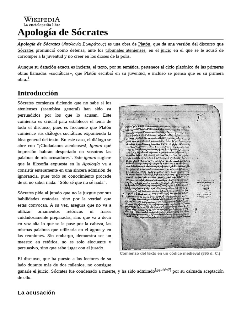 Apología de Sócrates: Defensa y Juicio | PDF | Disculpa (Platón) | Sócrates