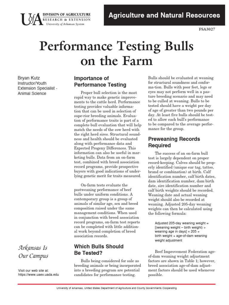 On-Farm Bull Performance Testing Guide | PDF | Cattle | Weaning