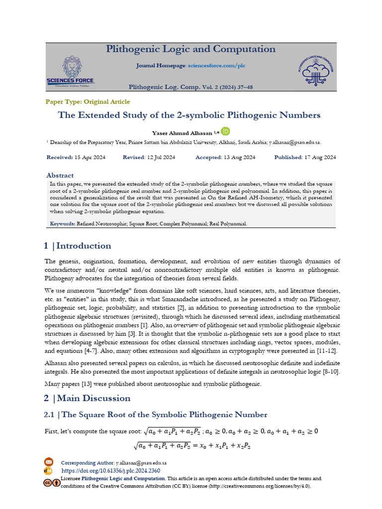 The Extended Study of The 2-Symbolic Plithogenic Numbers | PDF ...