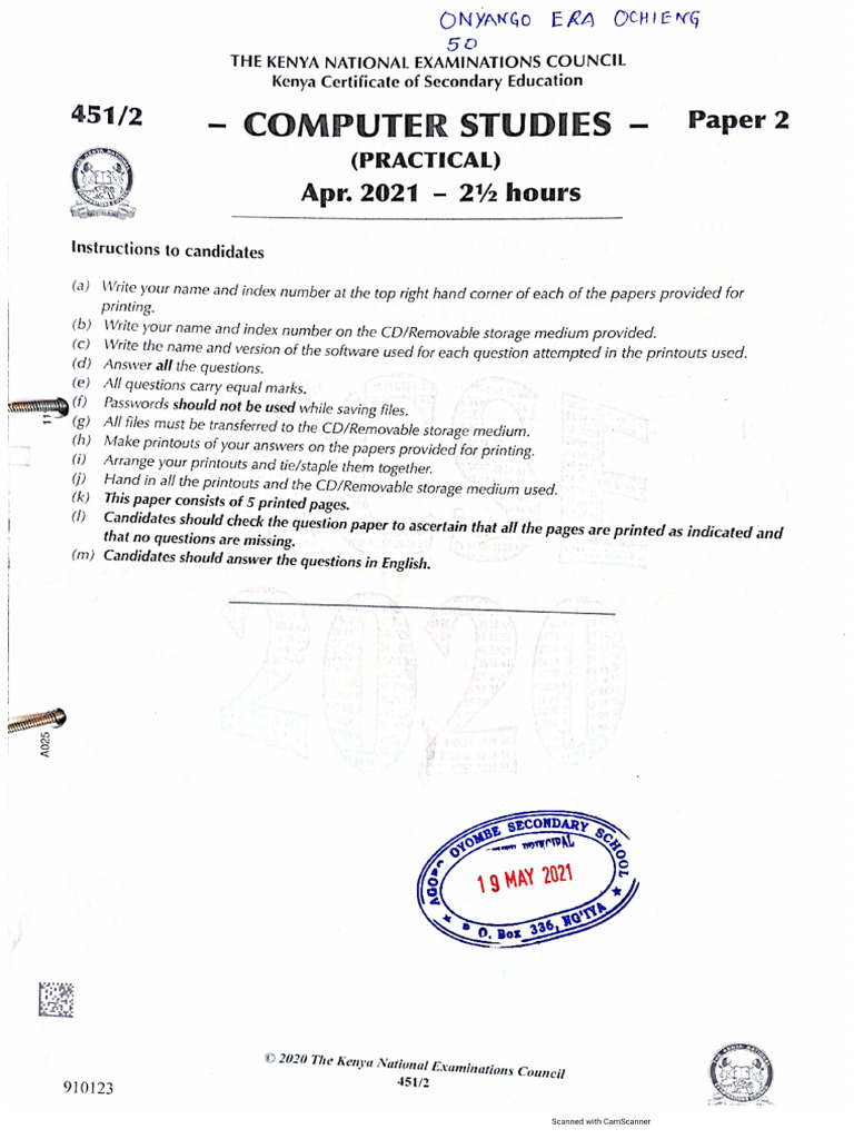 Comp pp2 2020 Kcse - 1624592163 | PDF