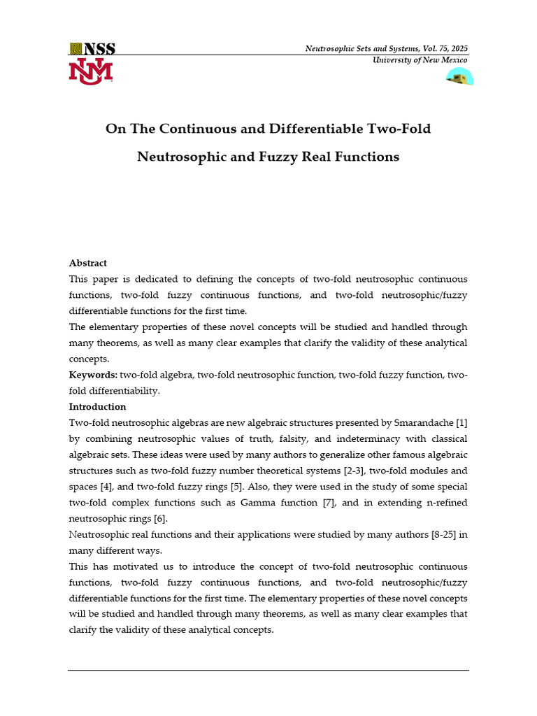 On The Continuous and Differentiable Two-Fold Neutrosophic and Fuzzy Real Functions | PDF ...