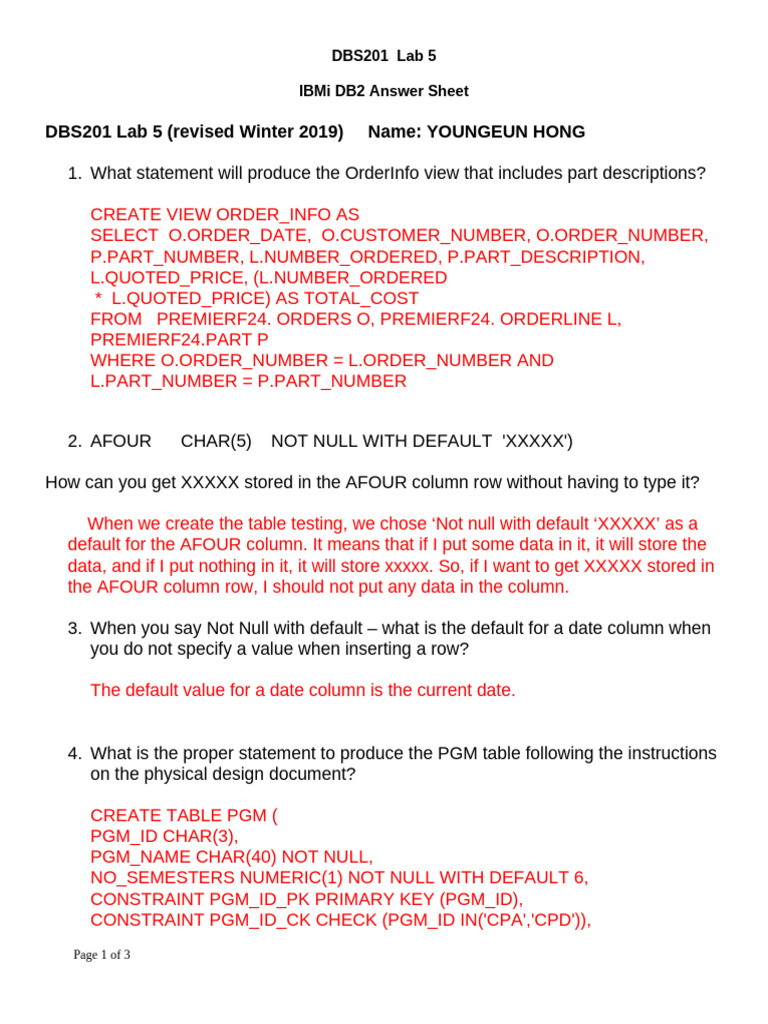 DB2 Lab 5: SQL View & Table Creation | PDF