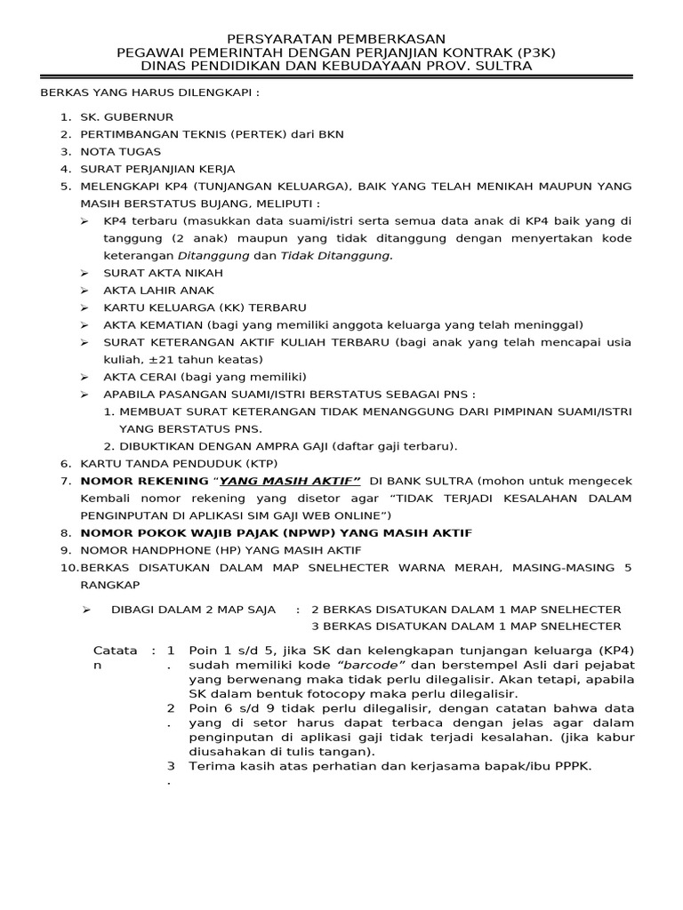 Persyaratan Pemberkasan PPPK | PDF