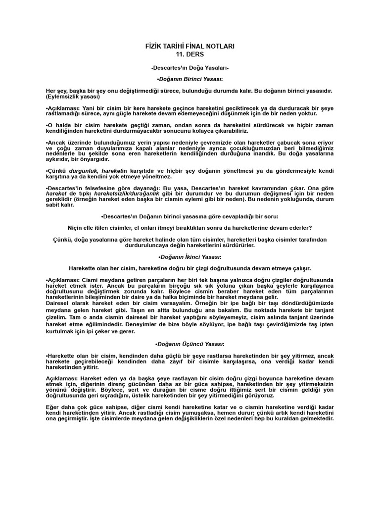 Fi̇zi̇k Tari̇hi̇ Fi̇nal Konulari 11. Ders | PDF