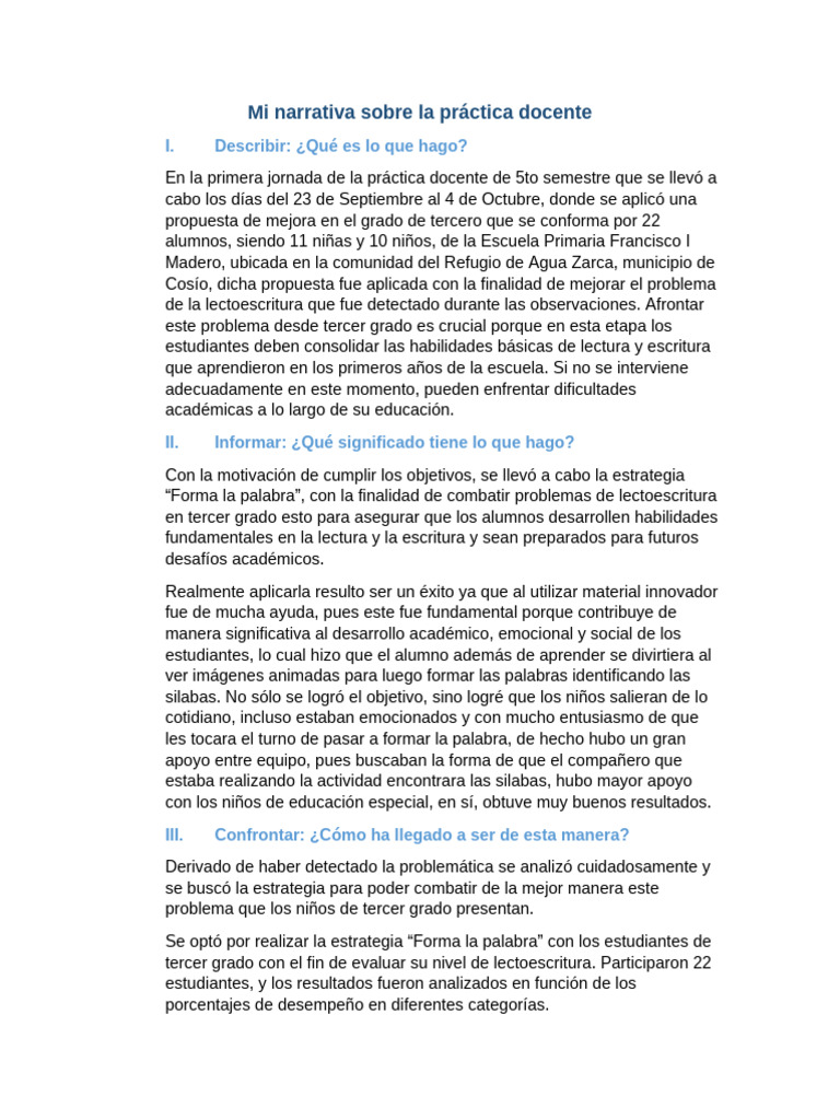 Mi Narrativa Sobre Mi Práctica Docente | PDF | Educación especial ...