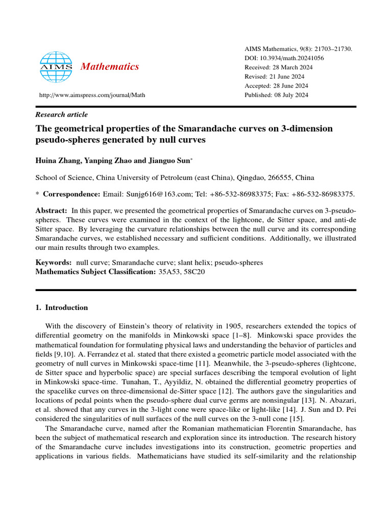Geometrical Properties of Smarandache Curves | PDF | Geometry | Space