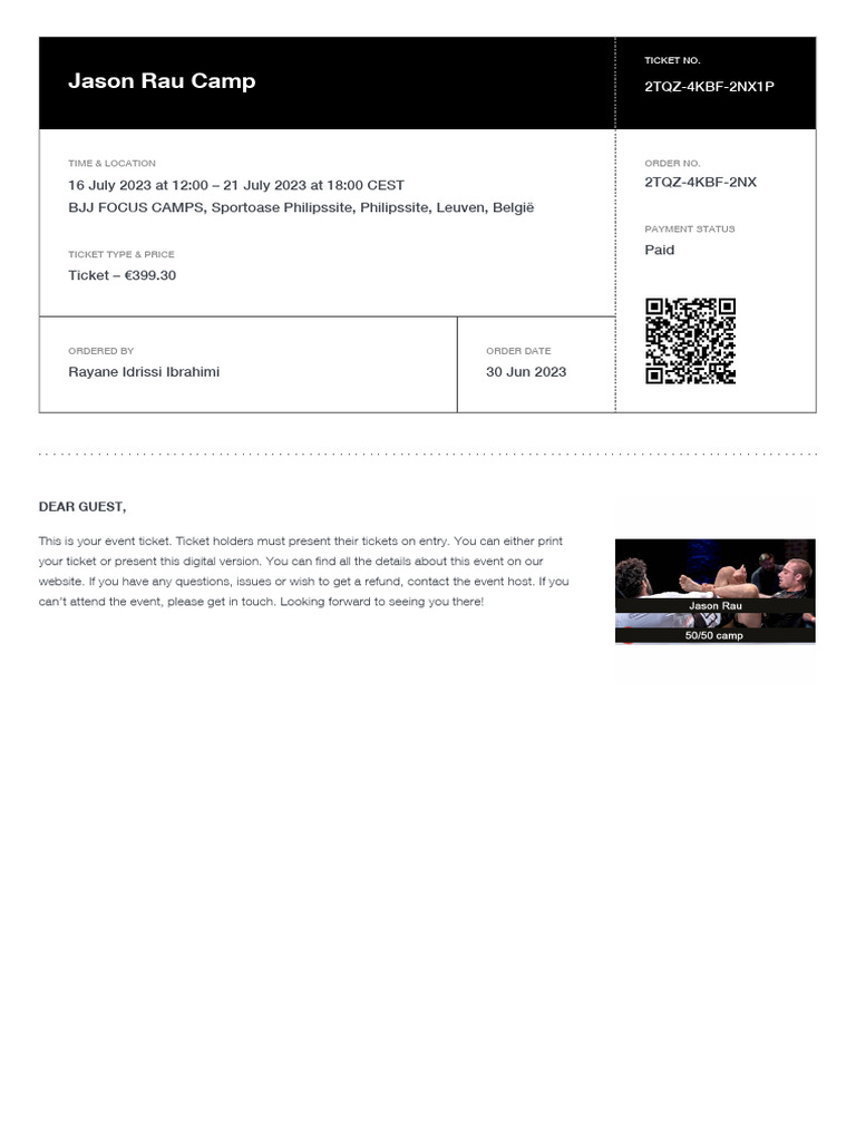 Event Ticket: Jason Rau Camp Details | PDF