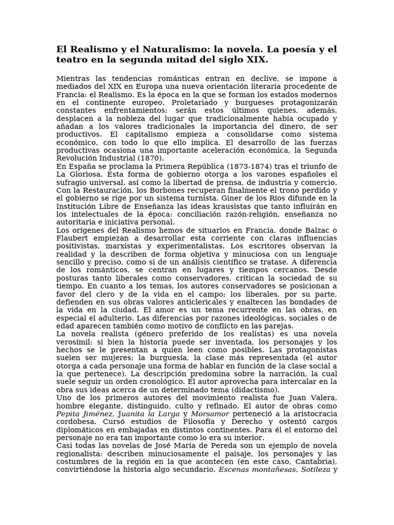 El Realismo y El Naturalismo | PDF | Realismo literario | Novelas